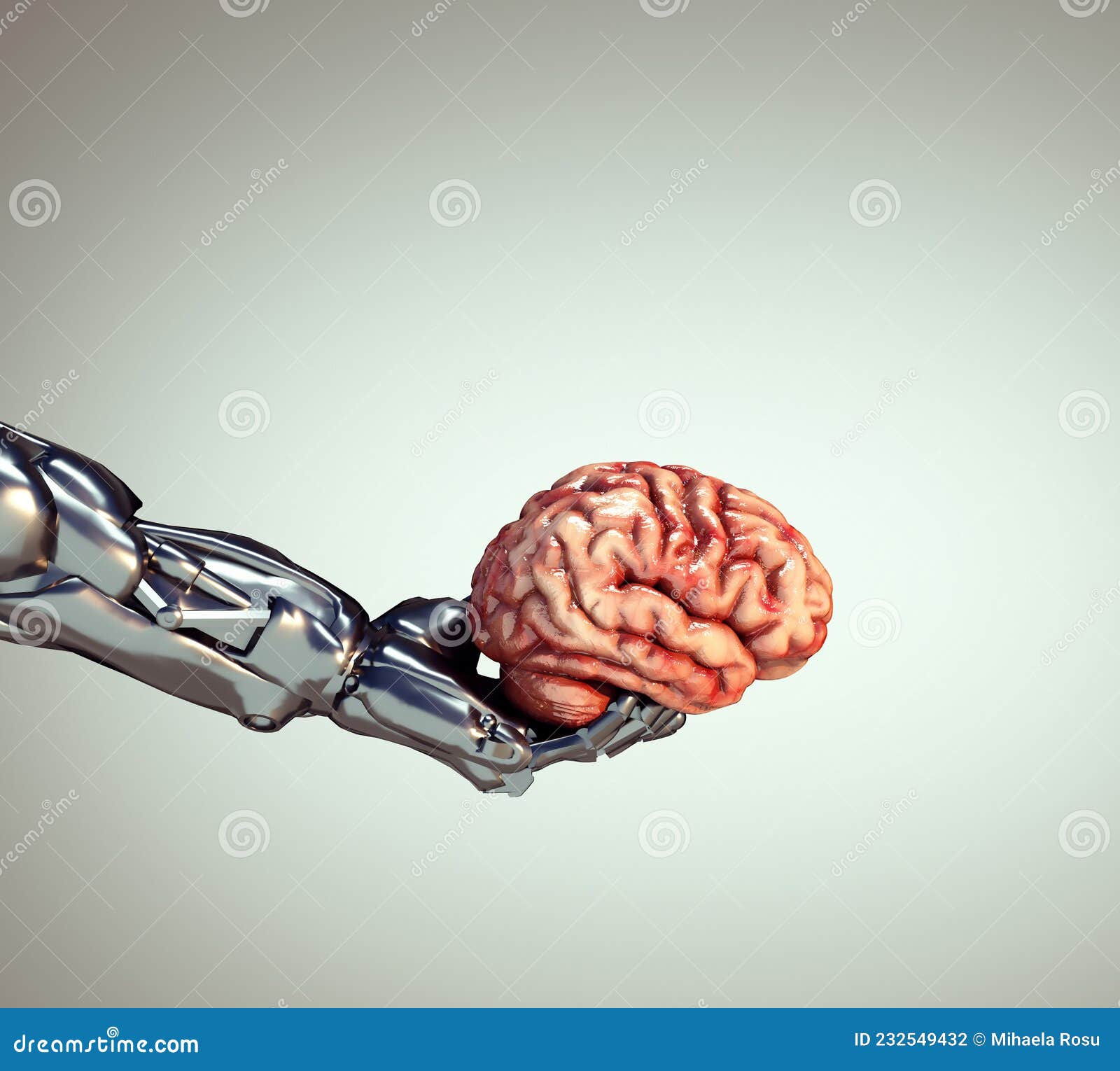 Cyborg Arm Holding a Human Brain Stock Illustration - Illustration of ...
