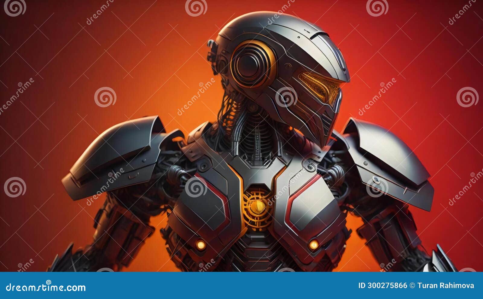Cyborg in Armor on a Red Background. Generative Ai Stock Illustration ...