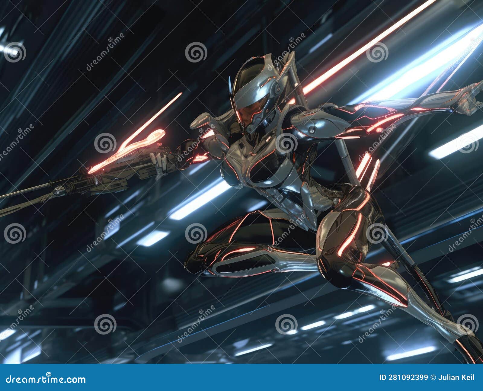 Cyborg Assassin Prepares To Strike Midflight Stock Image - Image of ...