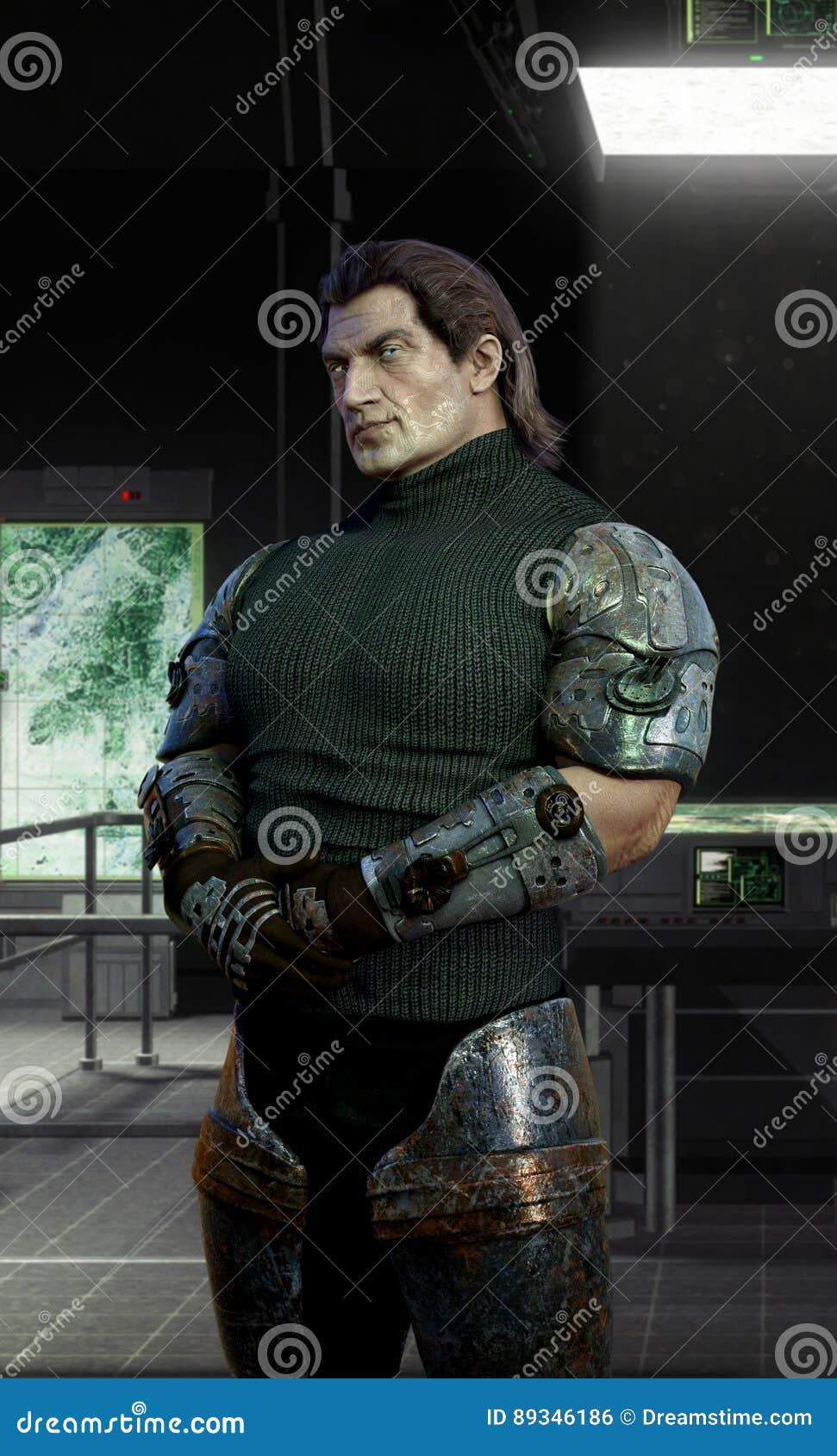 Cyborg Bodyguard in Briefing Room Stock Illustration - Illustration of ...