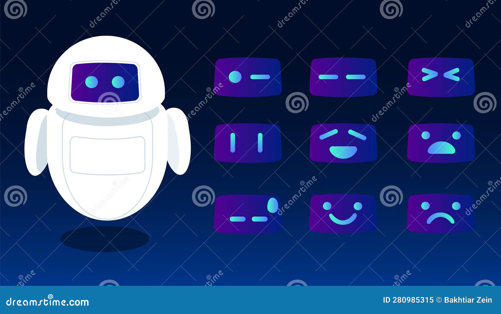 Chat Bot Face. Cartoon Robot Head Display Different Emotion, Chatbot ...