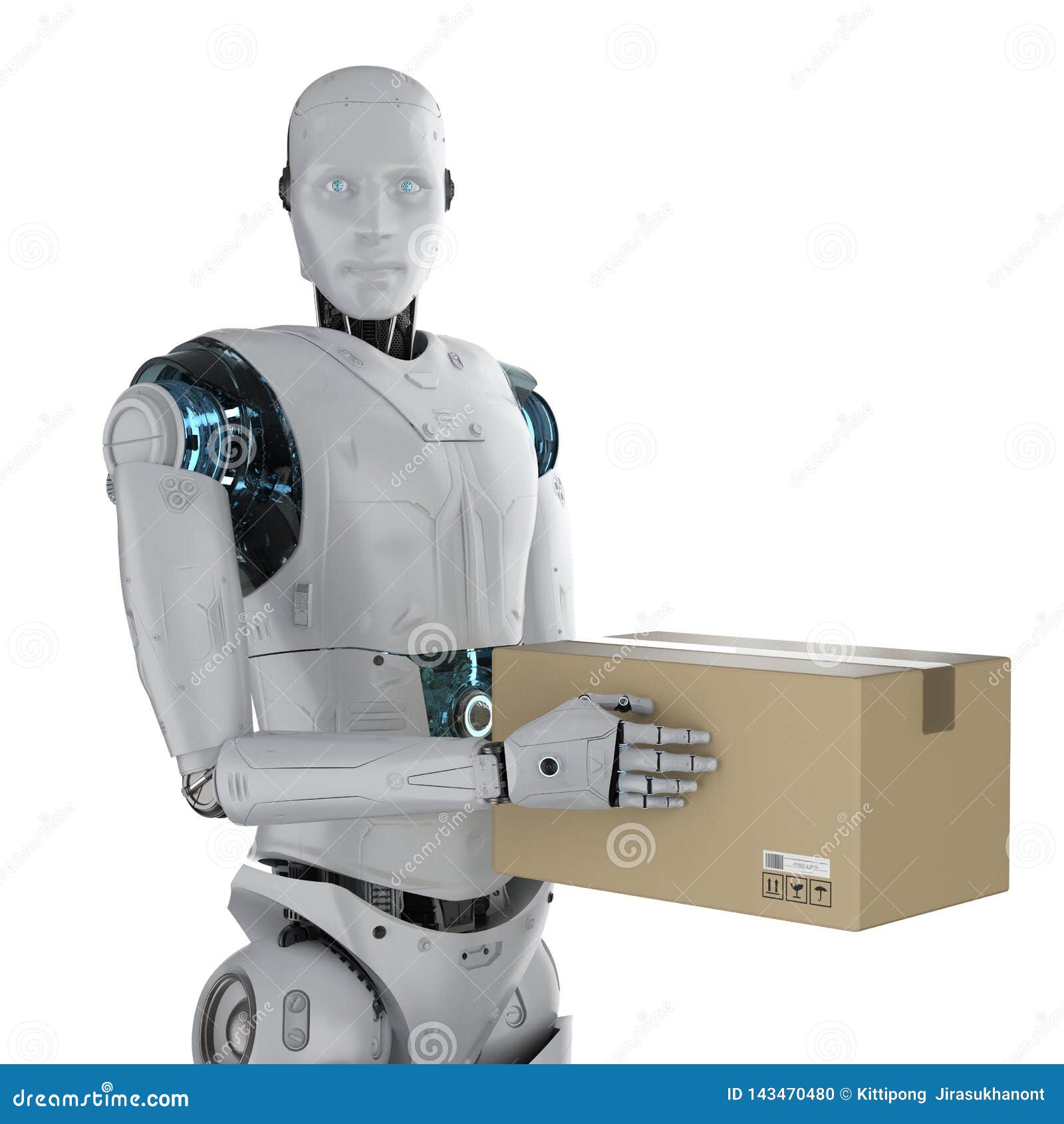 Cyborg with cardboard box stock photo. Image of futuristic - 143470480
