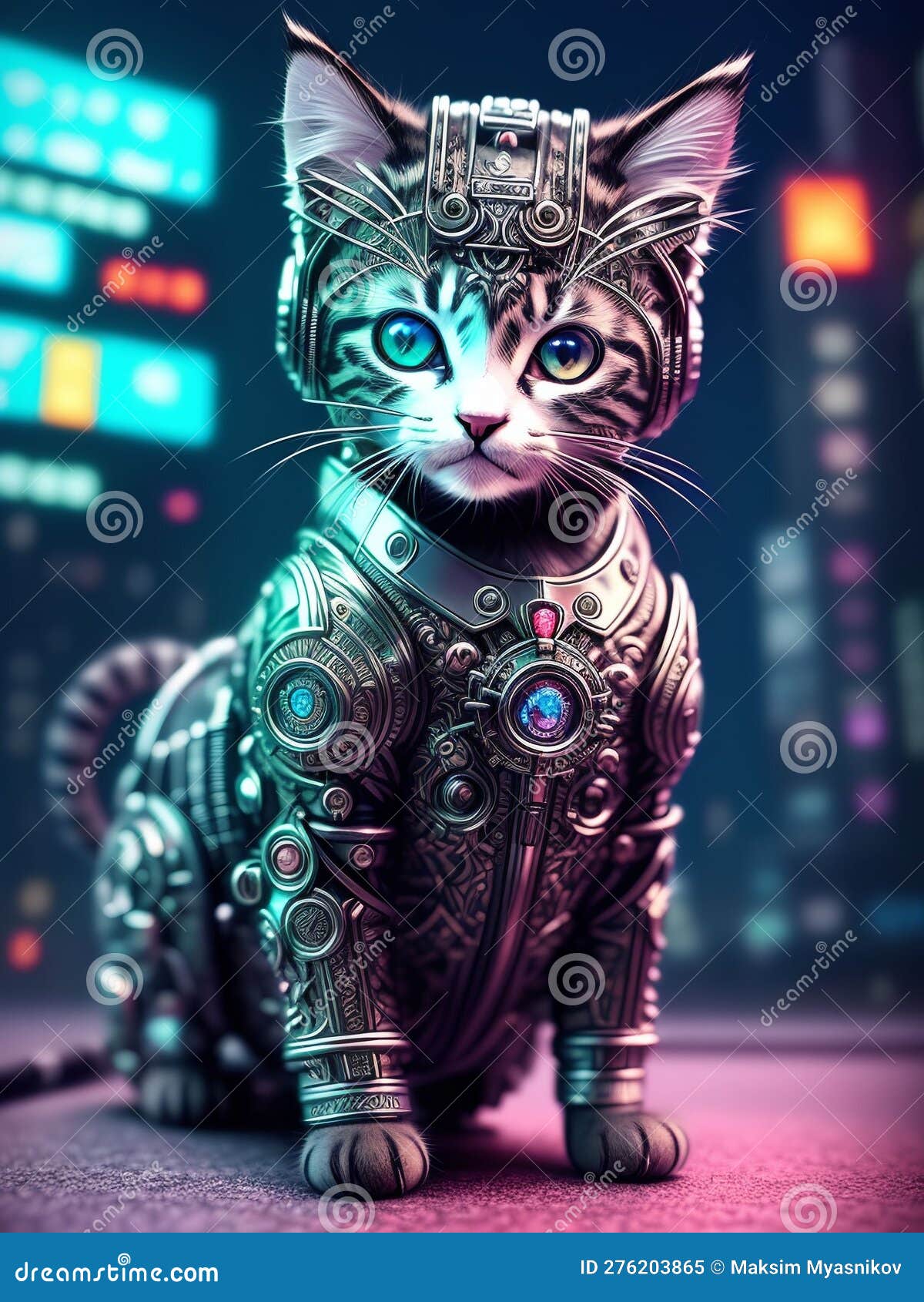 The Cyborg Cat is Sitting on the Ground Stock Illustration ...