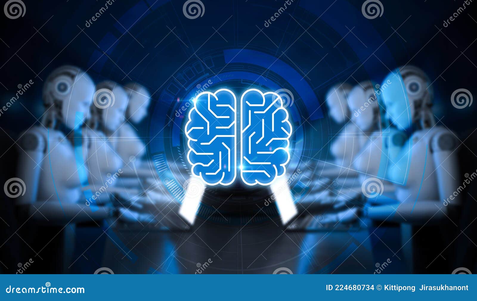 Cyborg with circuit brain stock illustration. Illustration of learning ...