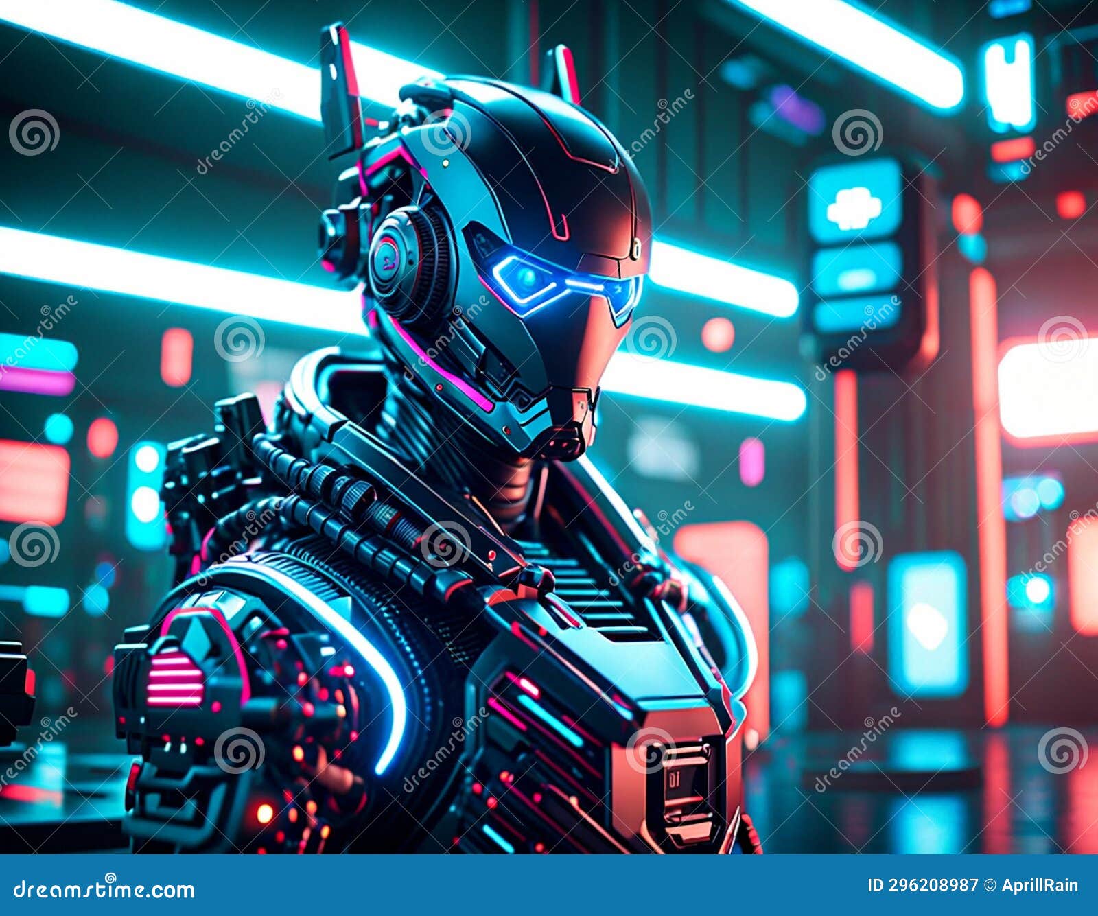 Cyborg in cyberpunk style stock illustration. Illustration of concepts ...