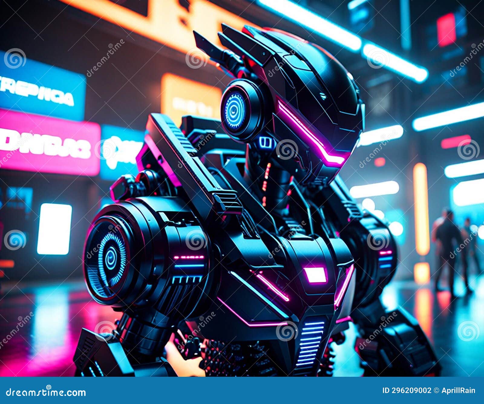 Cyborg in cyberpunk style stock illustration. Illustration of check ...