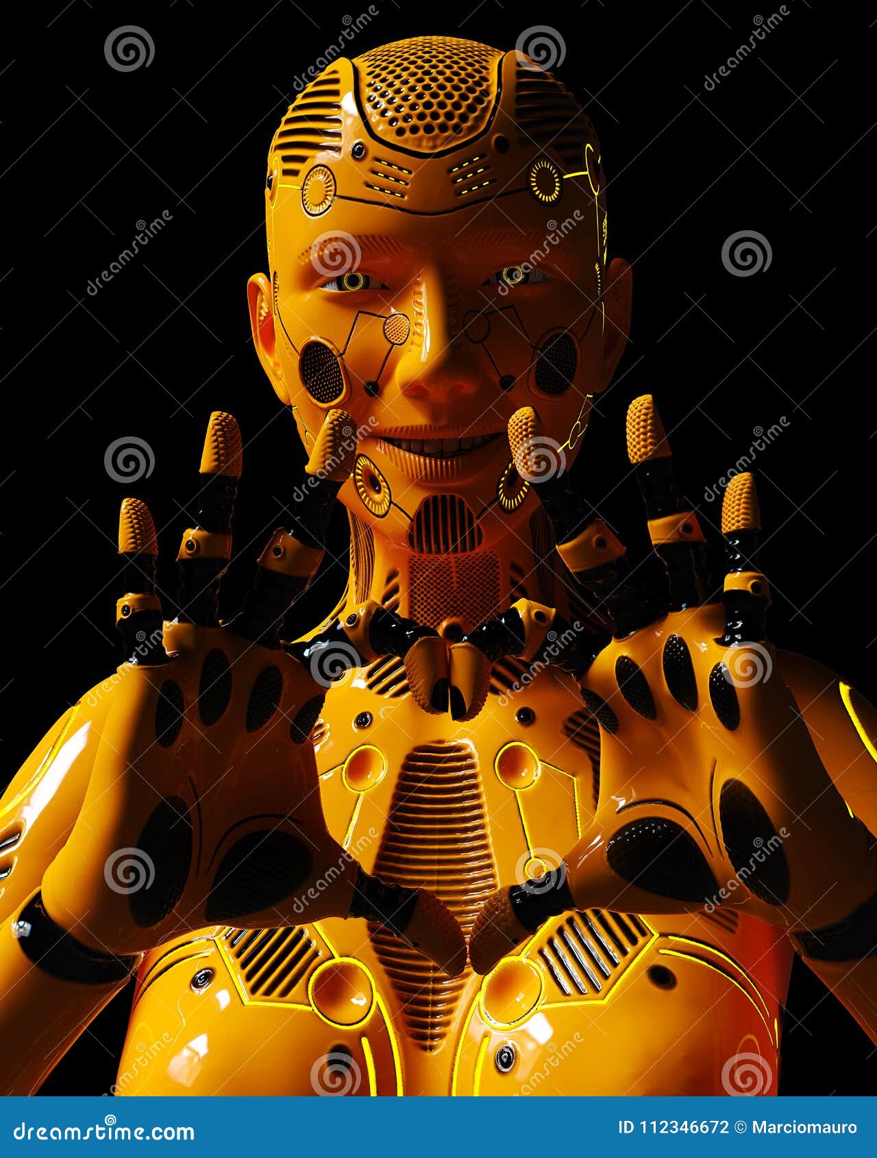 Cyborg dancing in the dark stock illustration. Illustration of black ...