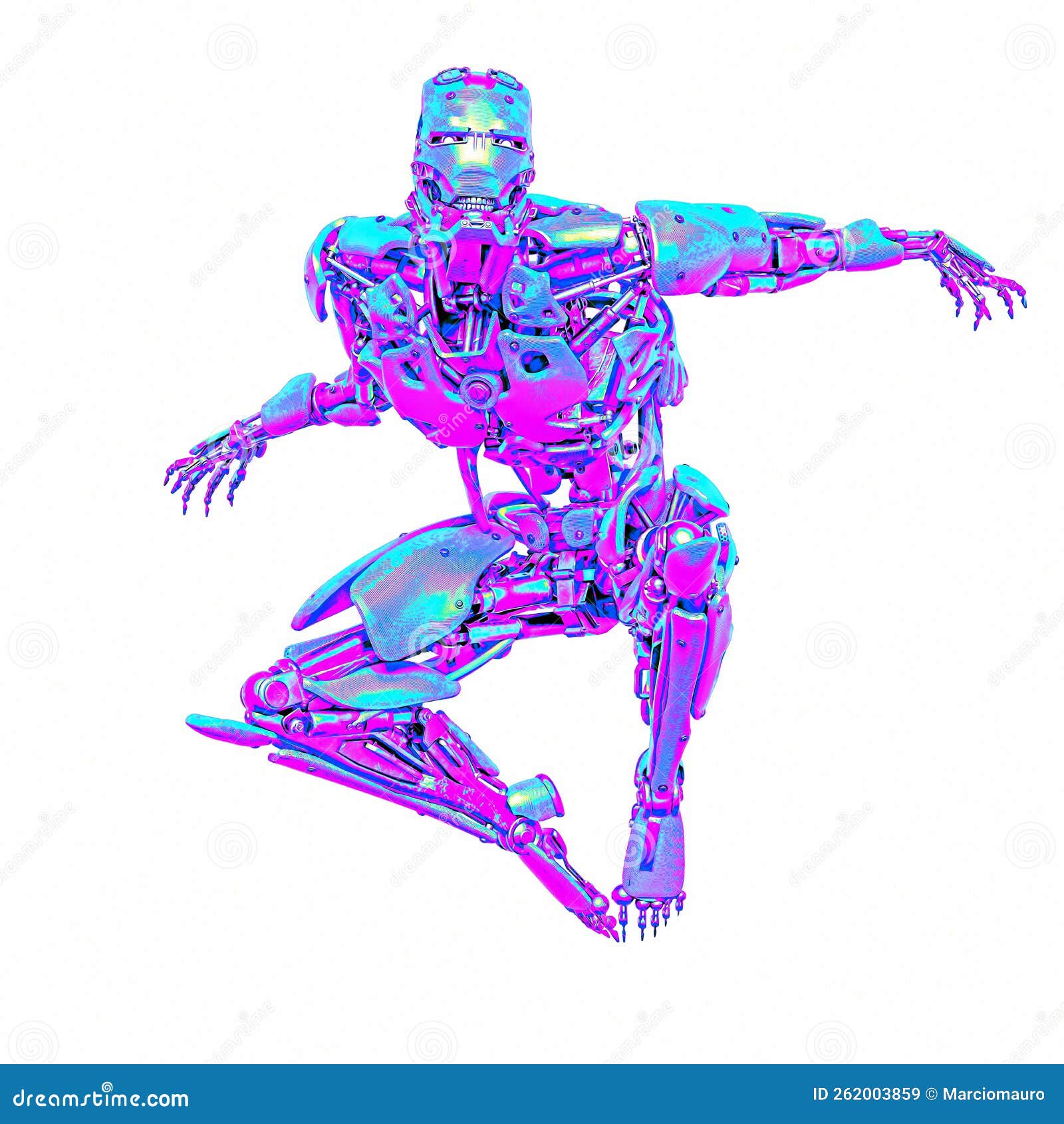 Cyborg is Doing a Comic Jumping in Action Stock Illustration ...