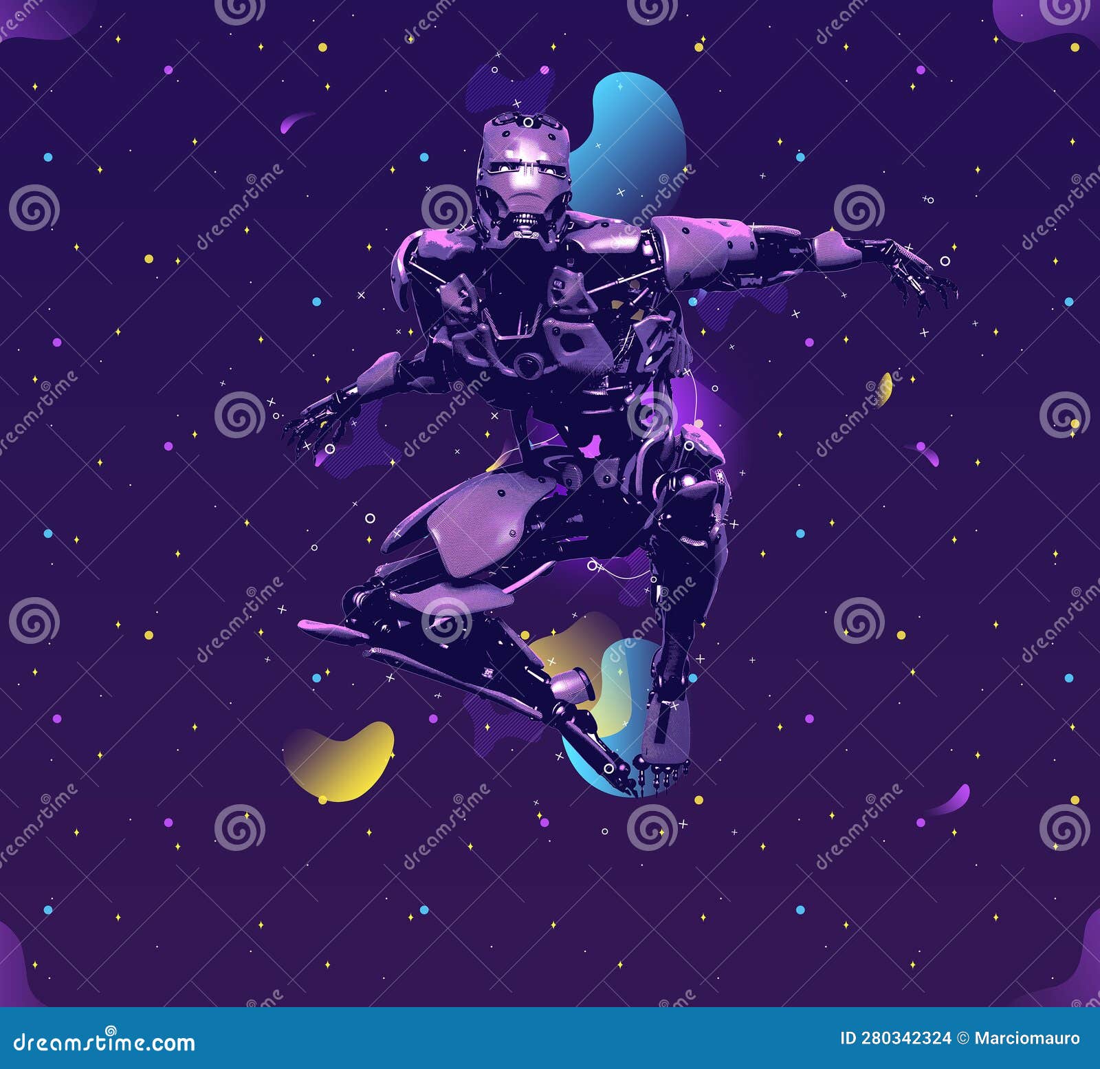 Cyborg is Doing a Comic Jumping in Action Stock Illustration ...