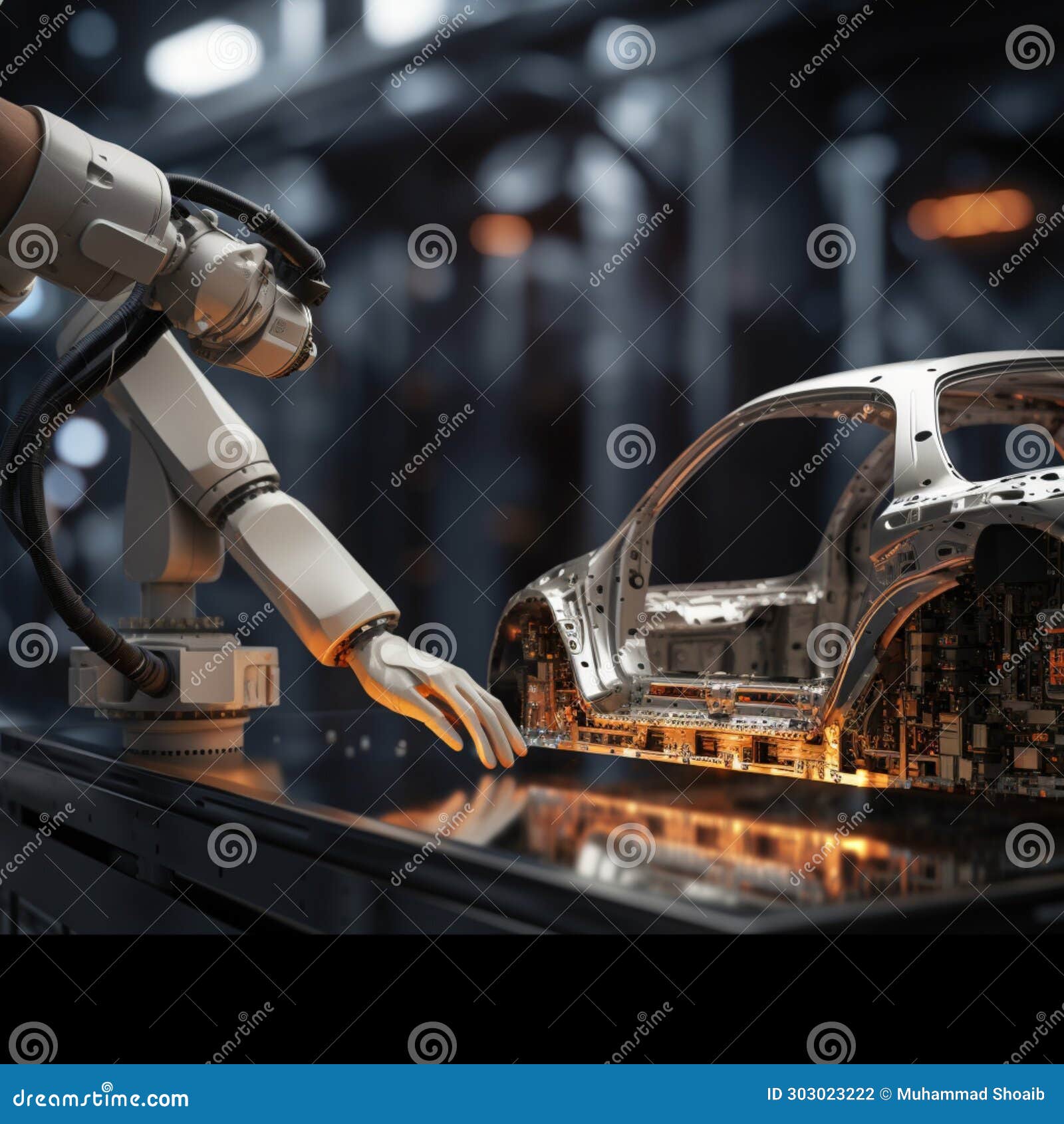 Cyborg Engineering Robotic AI Control Hand in Car Production Rendering ...