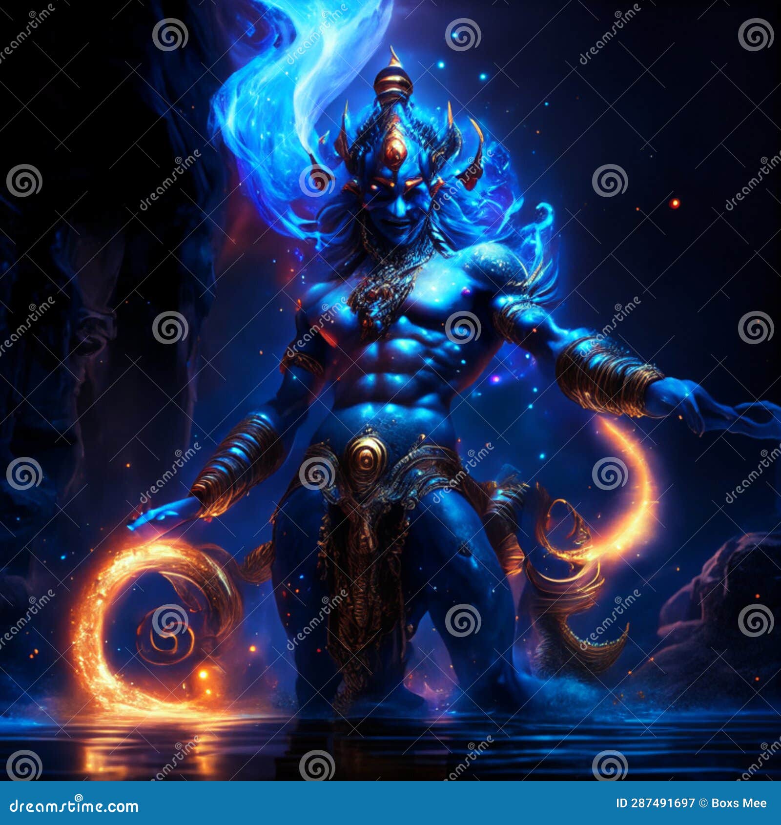 Cyborg with Fire in His Hands. 3d Rendering. Computer Digital Drawing ...