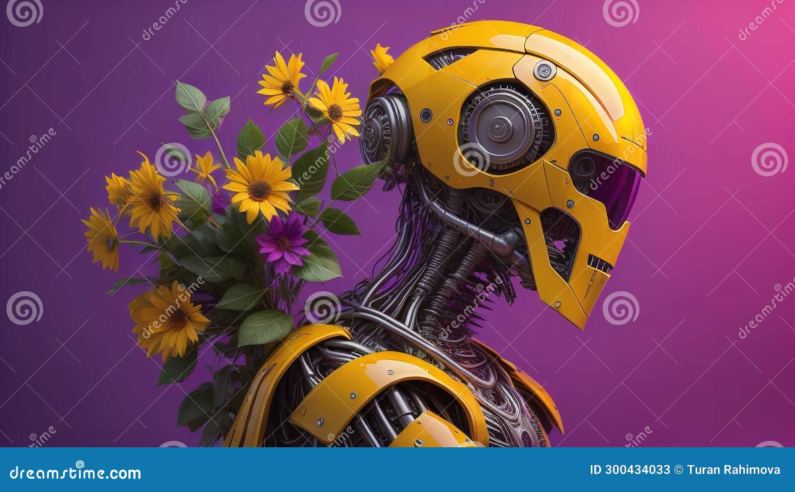 Cyborg with Flowers on Purple Background. Generative Ai Stock Image ...