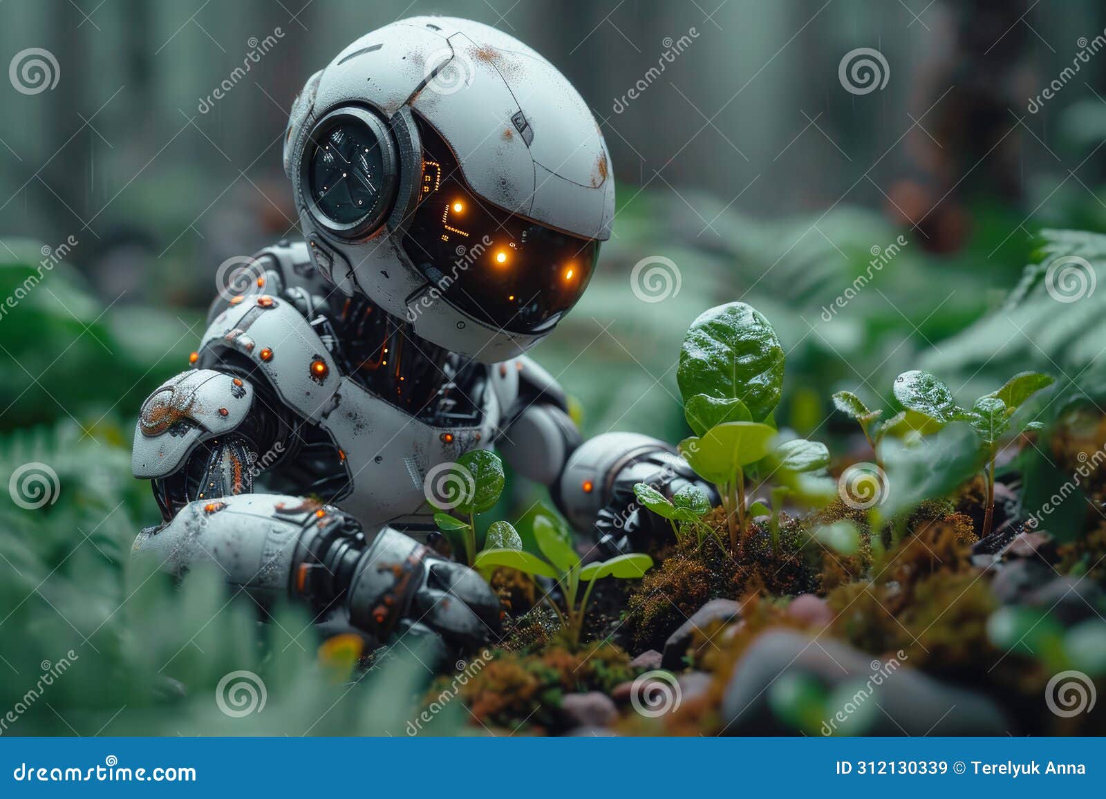 Cyborg in Forest with Plants Artificial Intelligence and Robotics ...