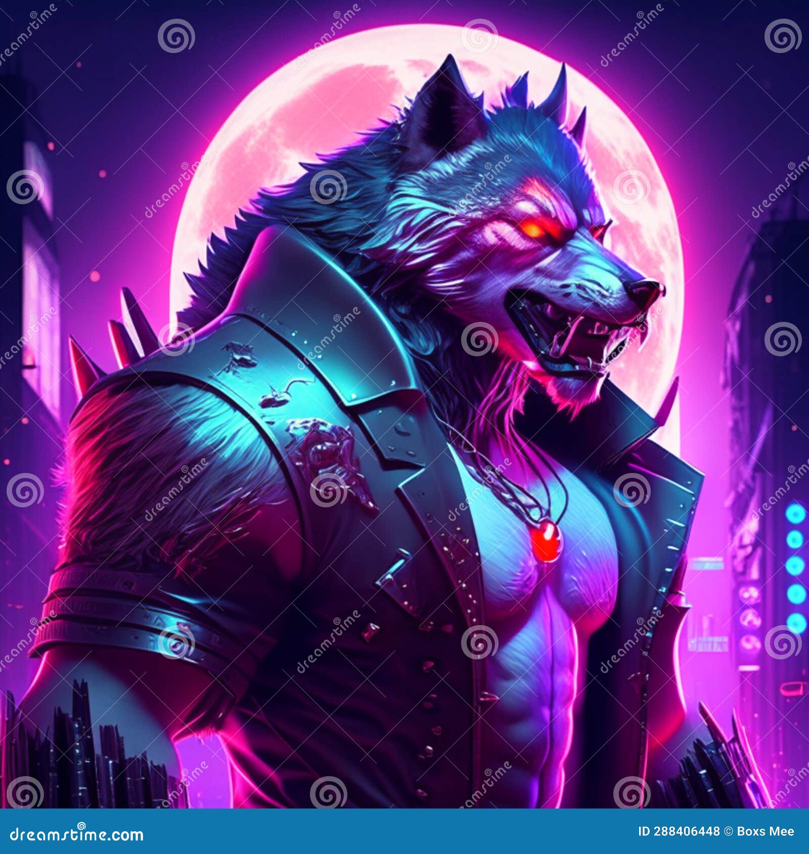 Cyborg in Front of the Full Moon. 3d Illustration Stock Illustration ...