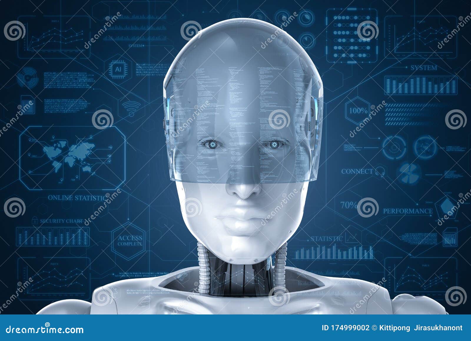 Cyborg with Graphic Display Stock Illustration - Illustration of media ...