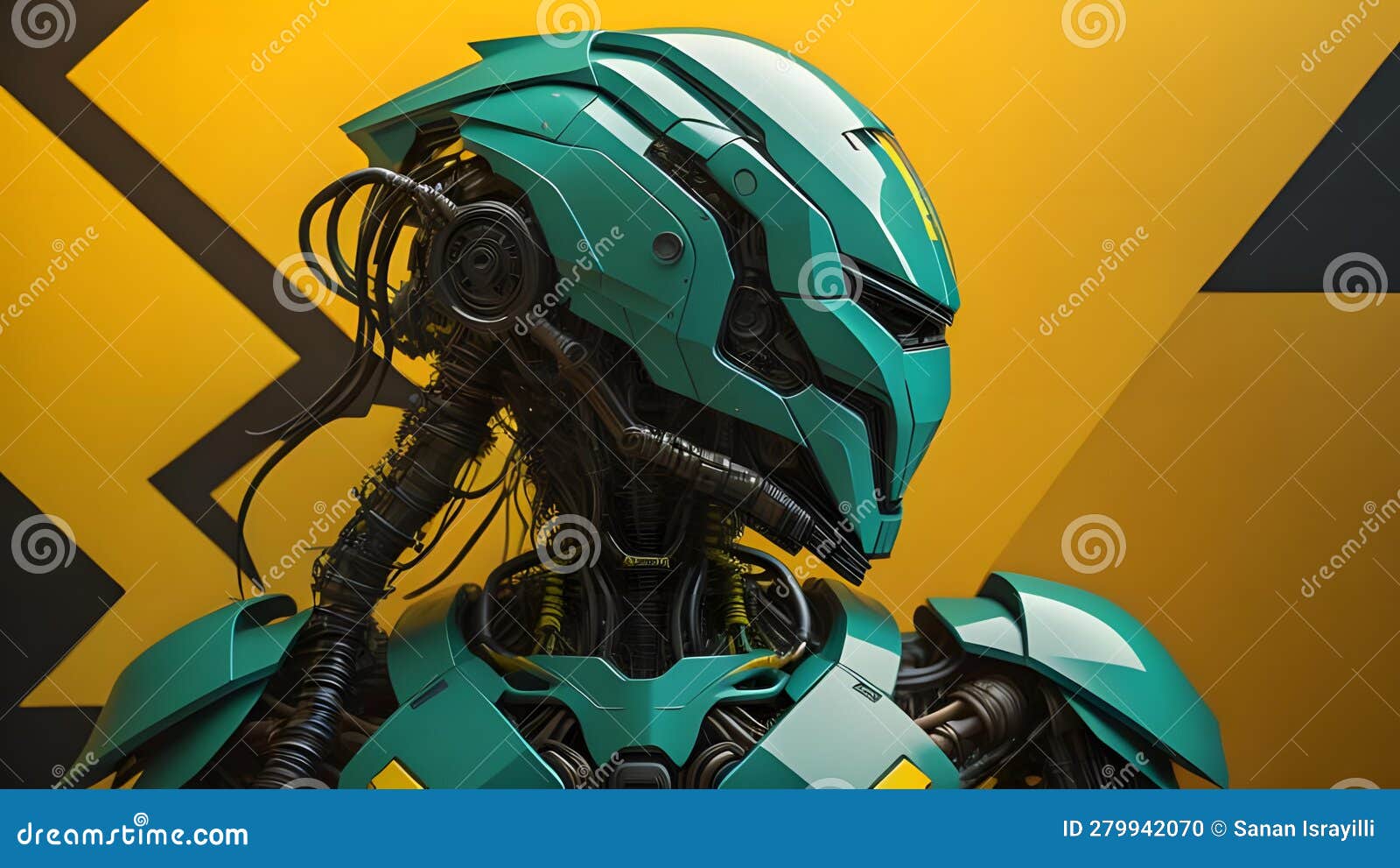 Cyborg with a Green Helmet on a Yellow Background. Generative Ai Stock ...