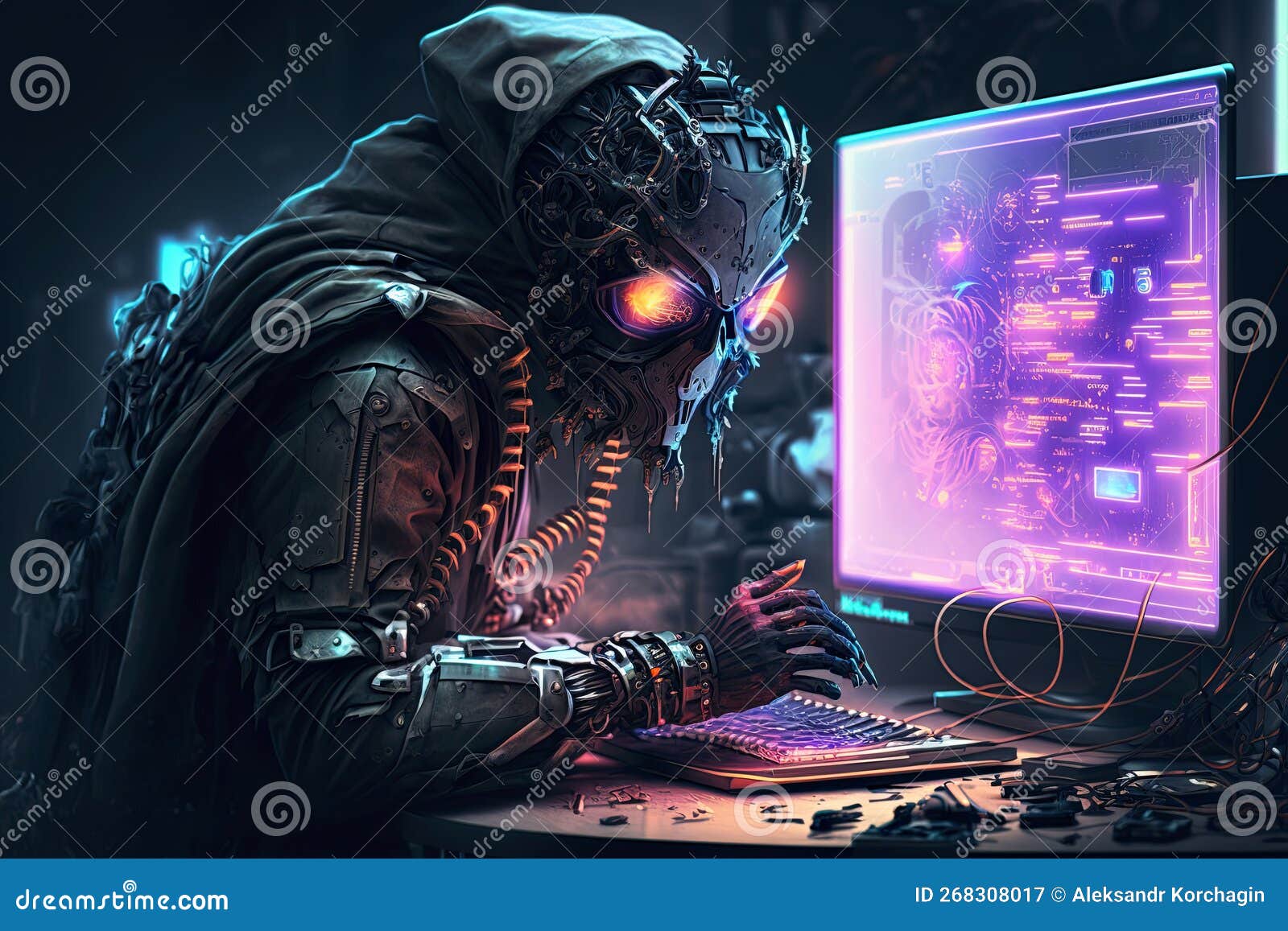 Cyborg Hacker Robot Hacks into a Computer. the Concept of Cybersecurity ... Cyborg Hacker Robot Hacks into a Computer. the Concept of Cybersecurity ...