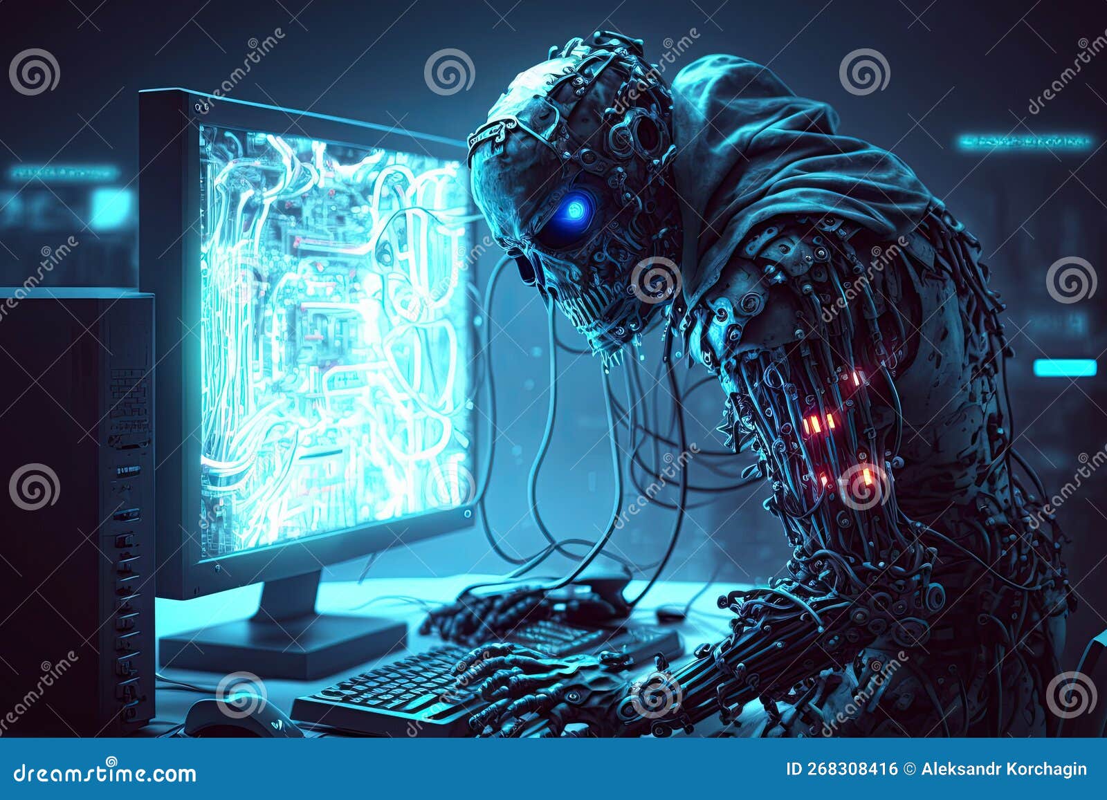 Cyborg Hacker Robot Hacks into a Computer. the Concept of Cybersecurity ... Cyborg Hacker Robot Hacks into a Computer. the Concept of Cybersecurity ...