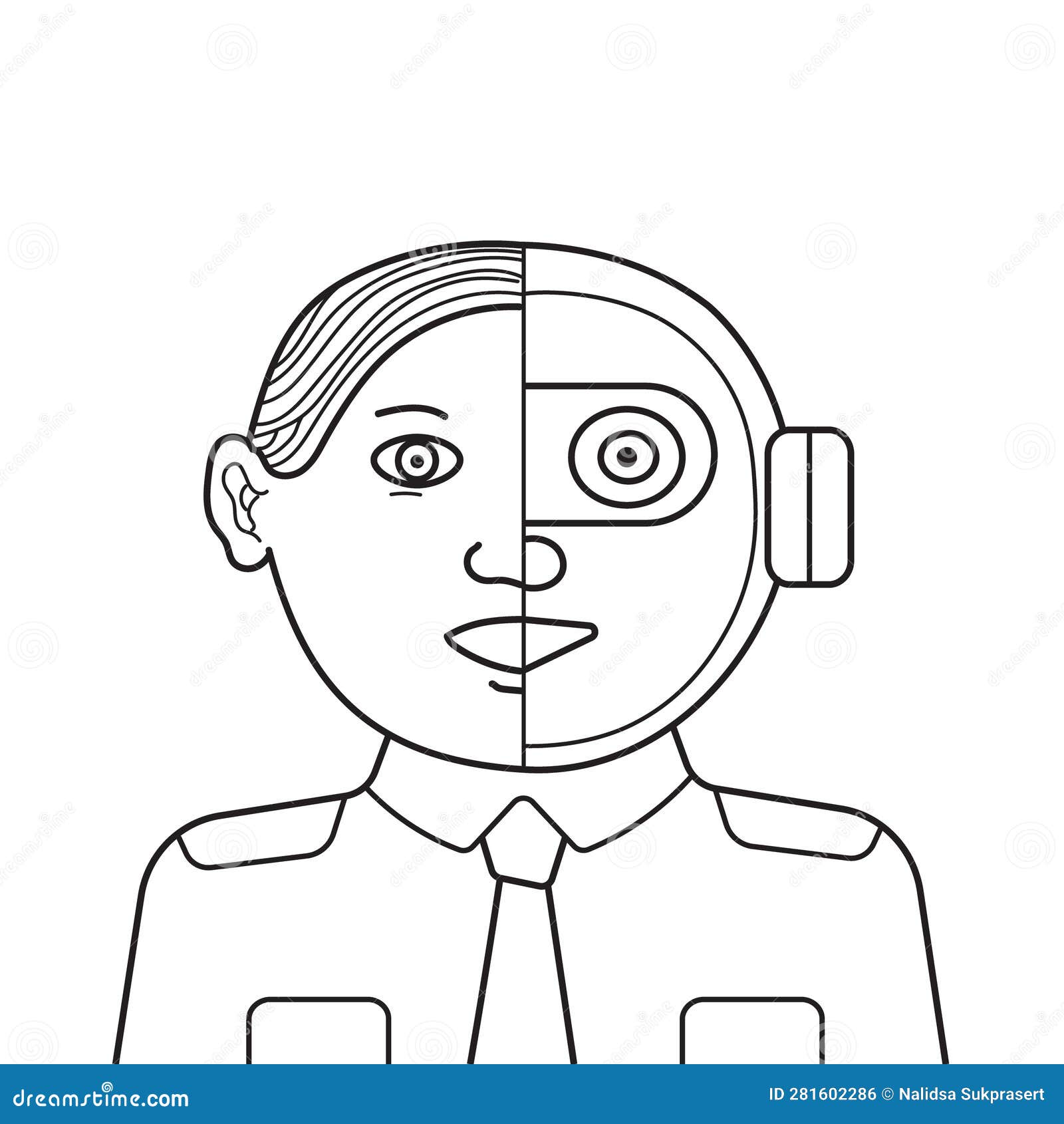 Cyborg. Half Human Half Robot Face Wearing Business Worker Uniform ...