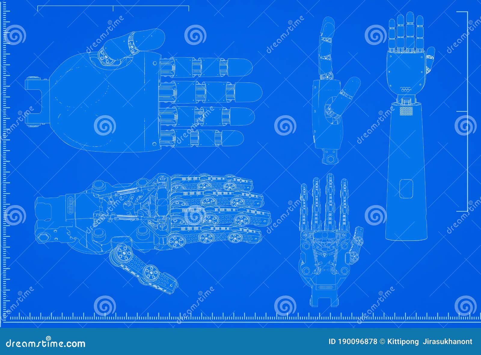 Cyborg hand blueprint stock illustration. Illustration of dimension ...