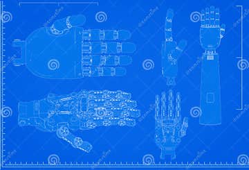 Cyborg hand blueprint stock illustration. Illustration of dimension ...