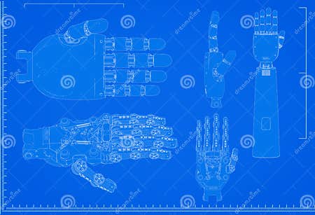 Cyborg hand blueprint stock illustration. Illustration of dimension ...