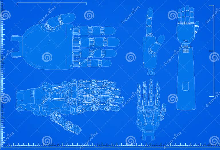 Cyborg hand blueprint stock illustration. Illustration of dimension ...