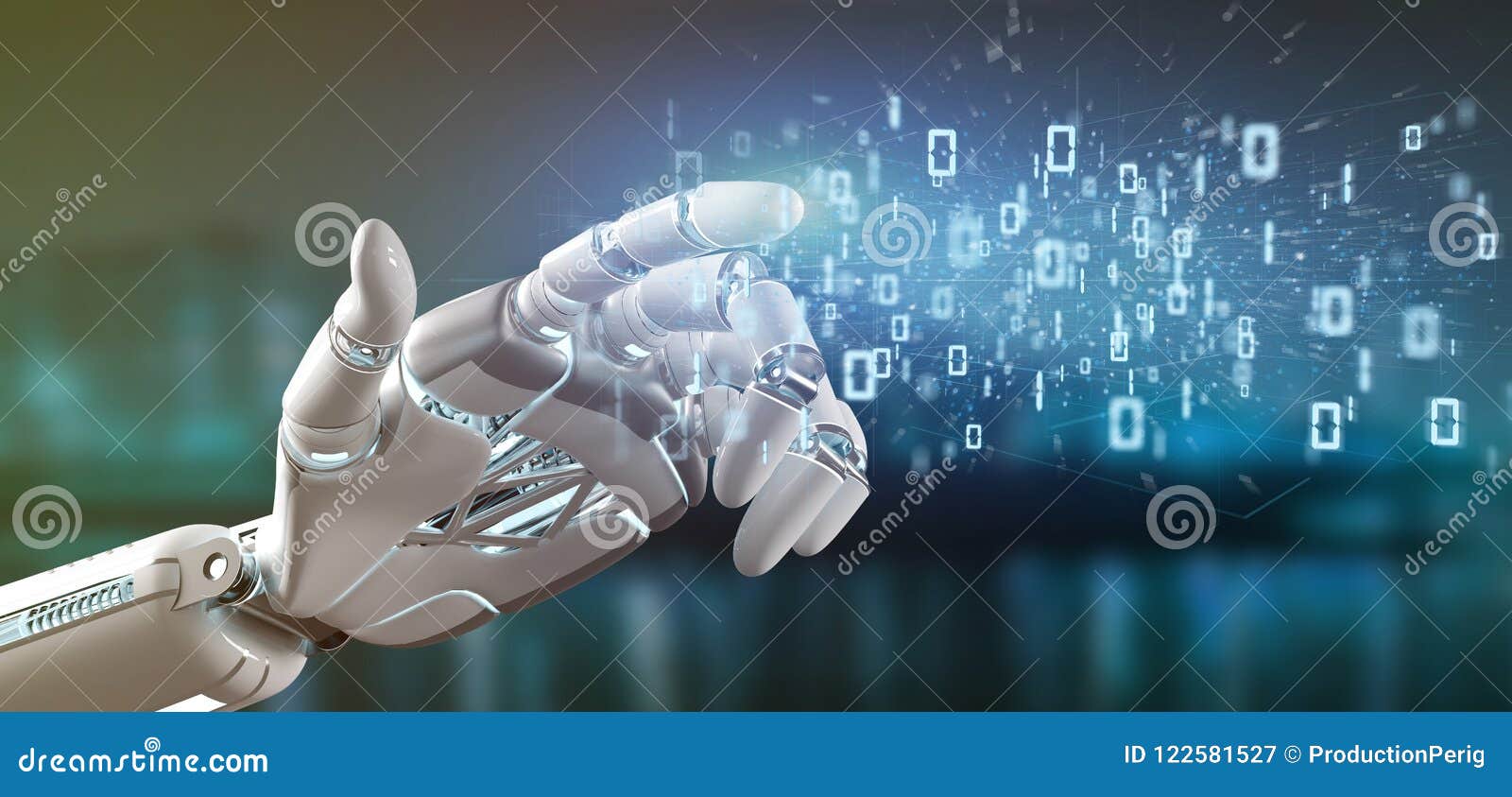 Cyborg Hand Holding A Data Binary Cloud 3d Rendering Stock Illustration Illustration Of Binary
