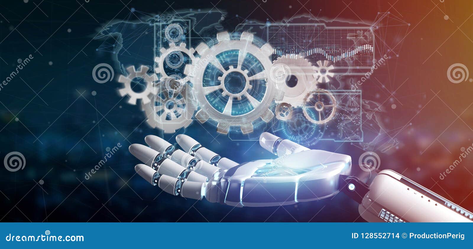 Cyborg Hand Holding a Gear Wheel Interface 3d Rendering Stock ...