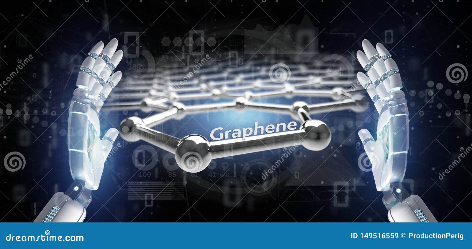 Cyborg Hand Holding a Graphene Structure - 3d Rendering Stock ...