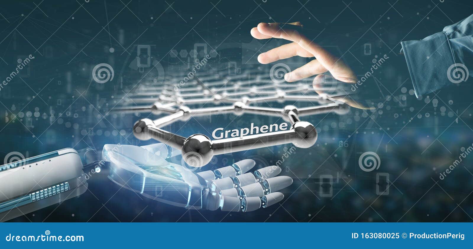 Cyborg Hand Holding a Graphene Structure - 3d Rendering Stock ...