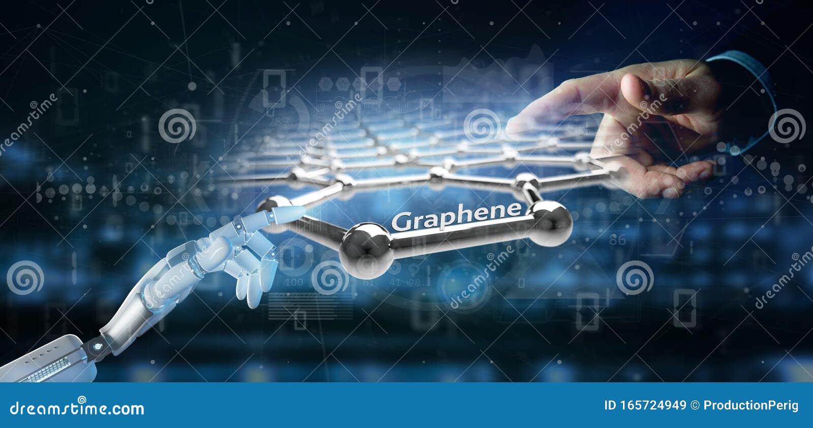 Cyborg Hand Holding a Graphene Structure - 3d Rendering Stock Image ...
