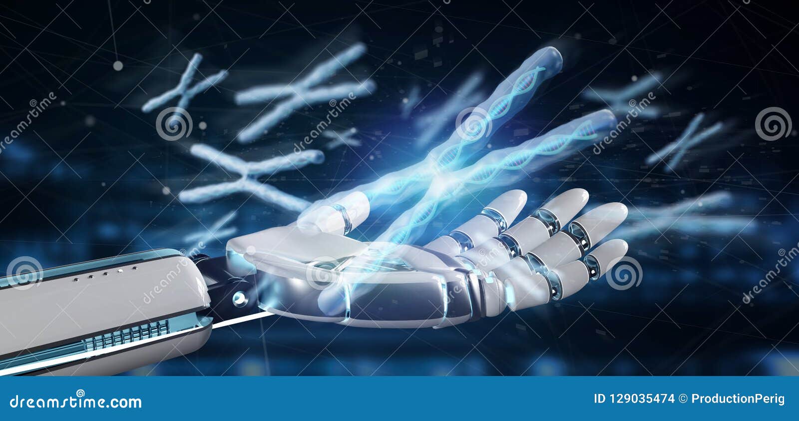 Cyborg Hand Holding a Group of Chromosome with DNA Inside Isolated on a ...