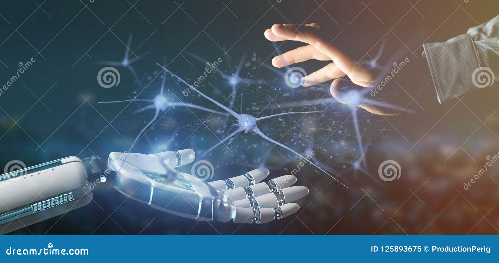 Cyborg Hand System Concept Finger About To Touch Human Hand Finger ...