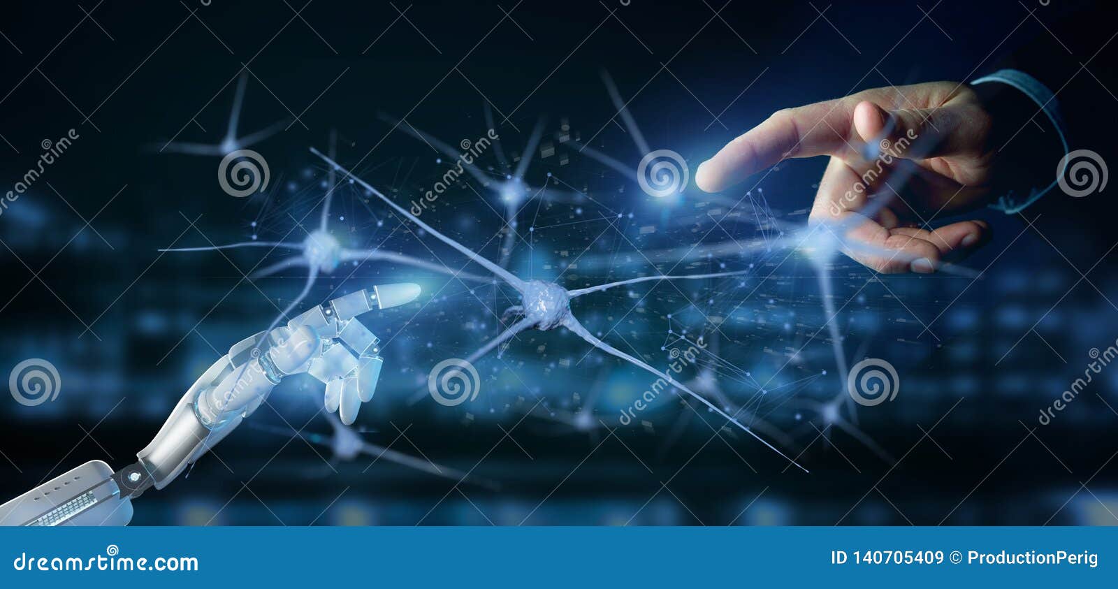 Cyborg Hand Holding a Group of Neuron 3d Rendering Stock Image - Image ...