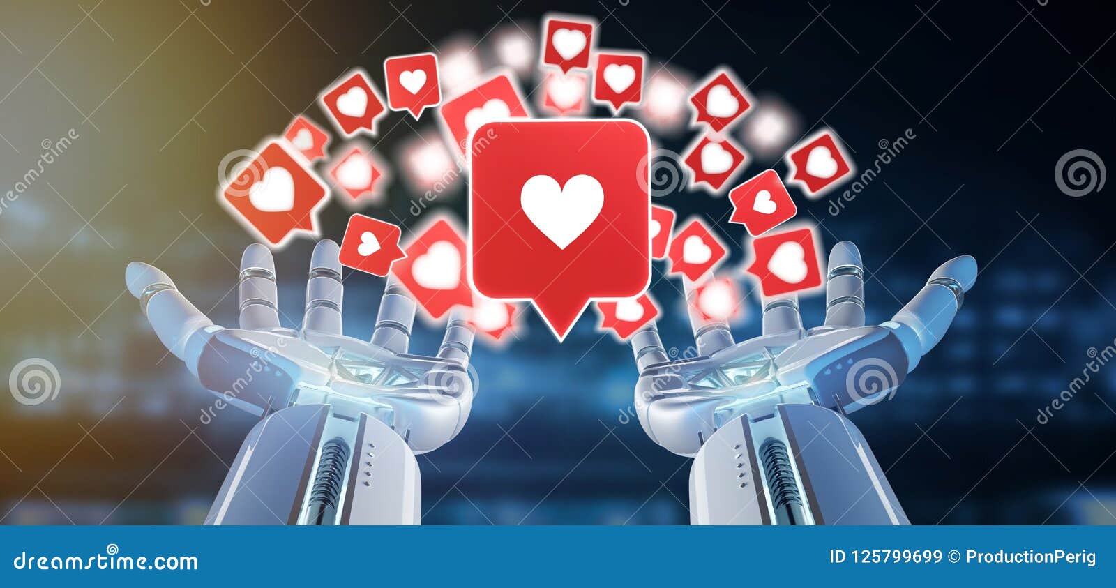 Cyborg Hand Holding a Like Notification on a Social Media 3d Rendering ...