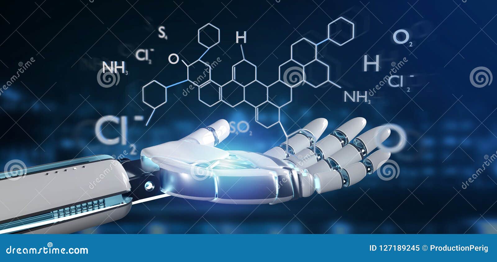 Cyborg Hand Holding a Molecule Structure 3d Rendering Stock Image ...