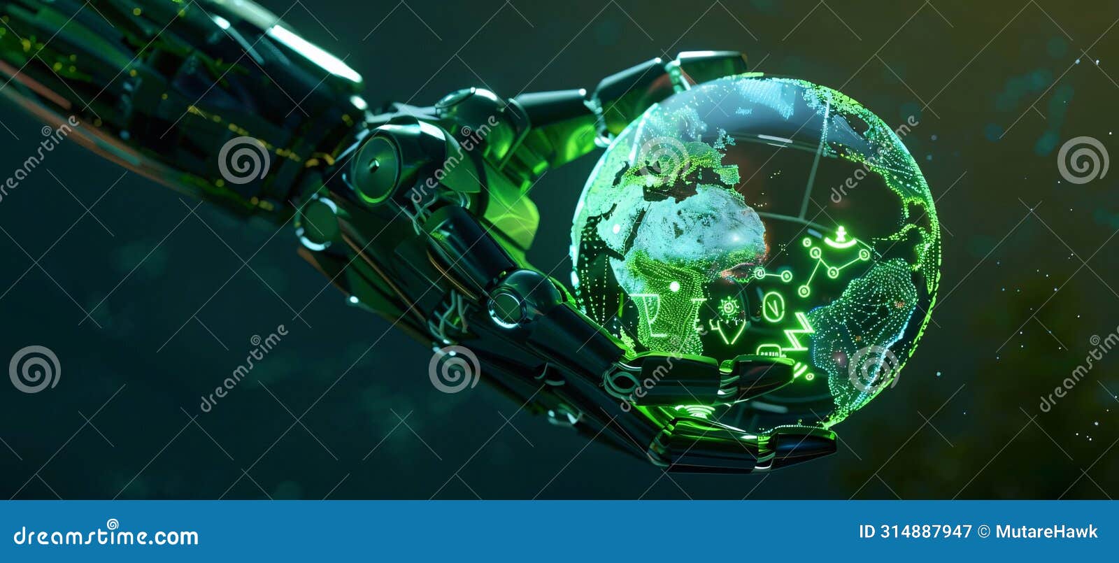 Cyborg Hand Holding Planet Earth. Artificial Intelligence Concept Stock ...