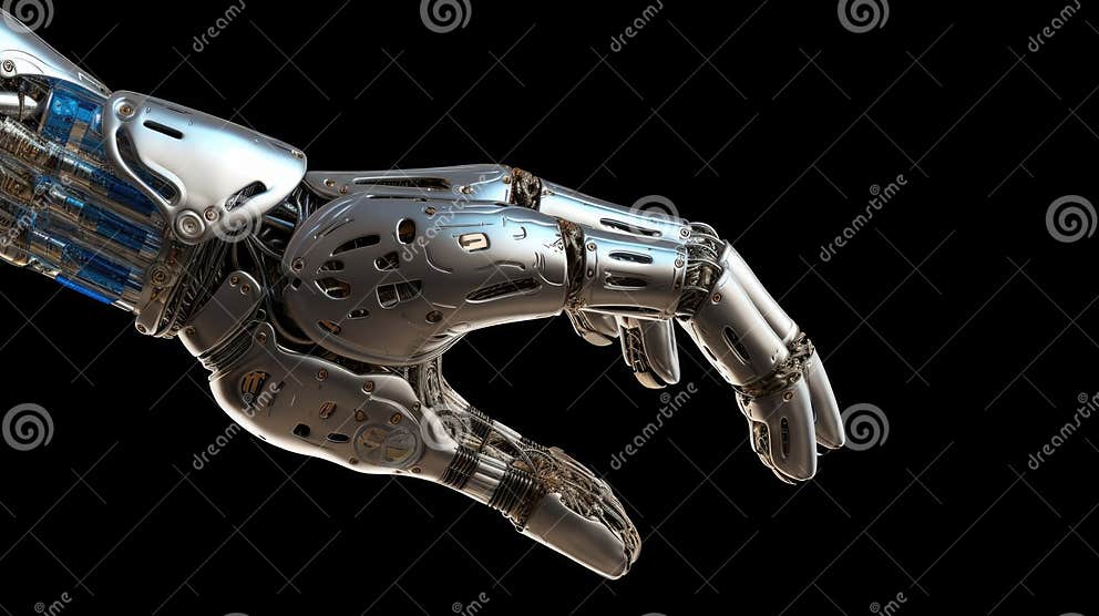 Cyborg Hand Pointing, Robotic Pointing Arm on Black Background Stock ...