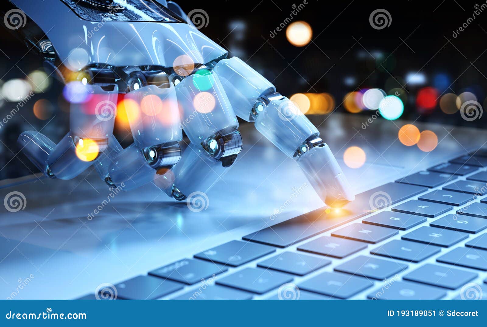 Cyborg Hand Pressing a Keyboard on a Laptop 3D Rendering Stock ...