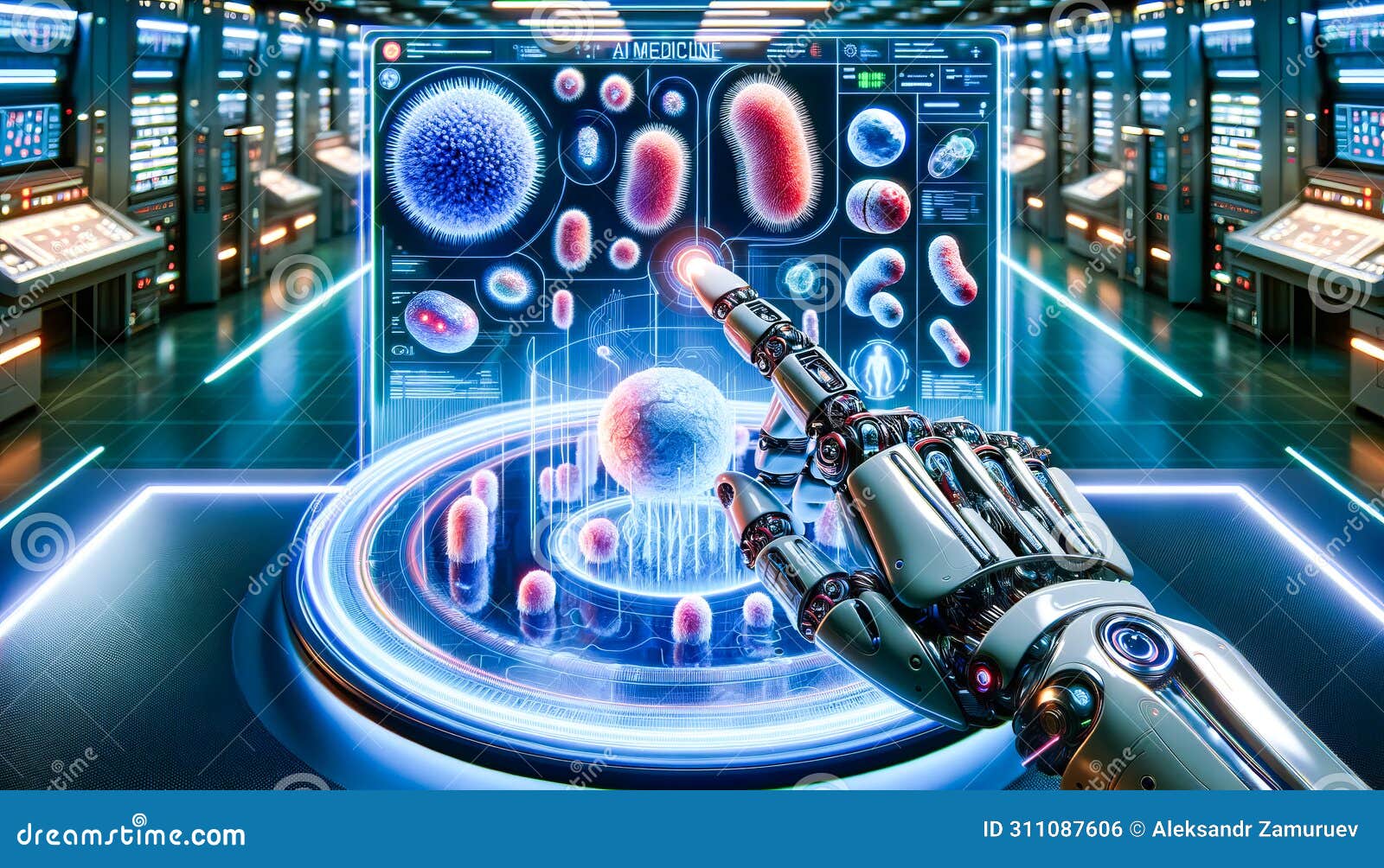 Cyborg Hand on Screen Creating and Analyzing Nano Virus Check Bacterias ...