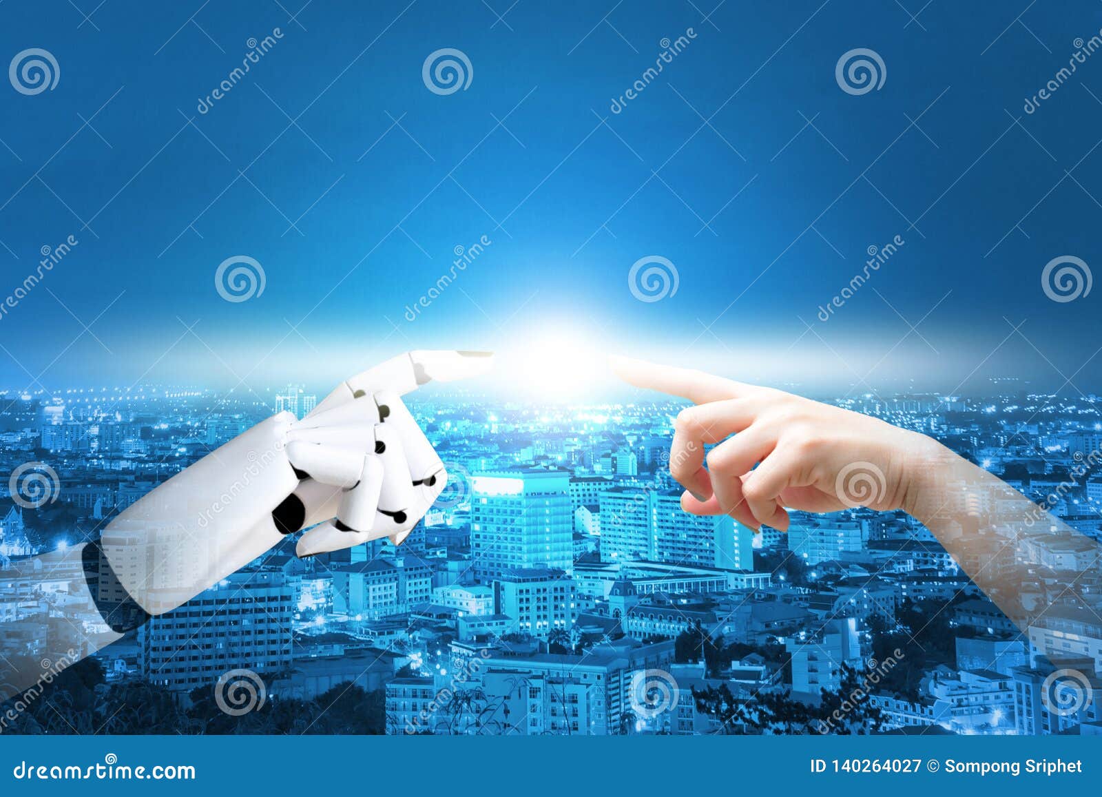 Cyborg Hand System Concept Finger About To Touch Human Hand Finger ...