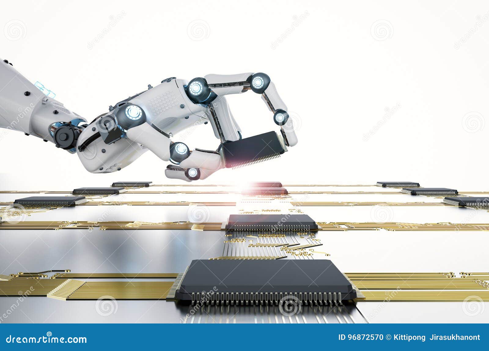 Cyborg Hand Working with Cpu Stock Illustration - Illustration of robot ...