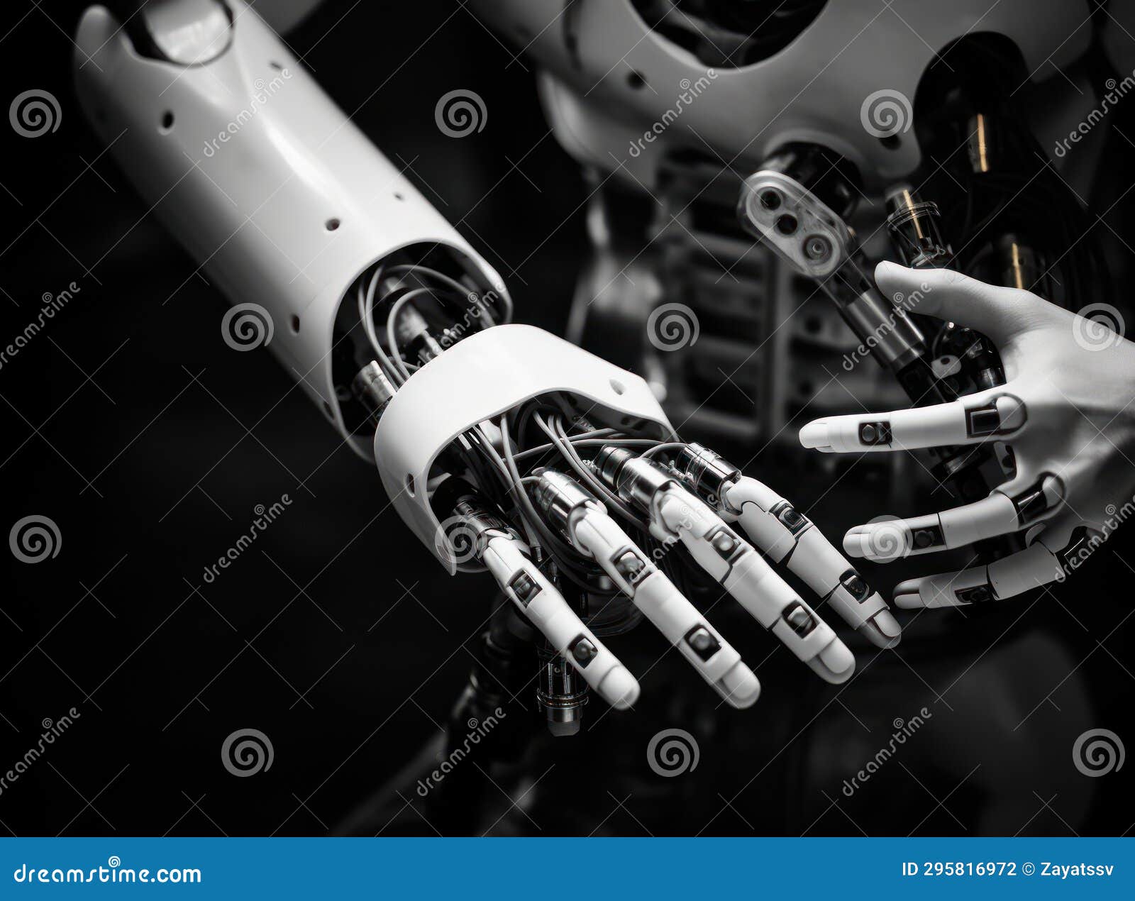 Cyborg Hands Closeup, Technology of Artificial Intelligence Stock ...