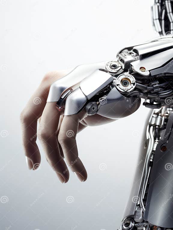 Cyborg Hands Closeup, Technology of Artificial Intelligence Stock ...