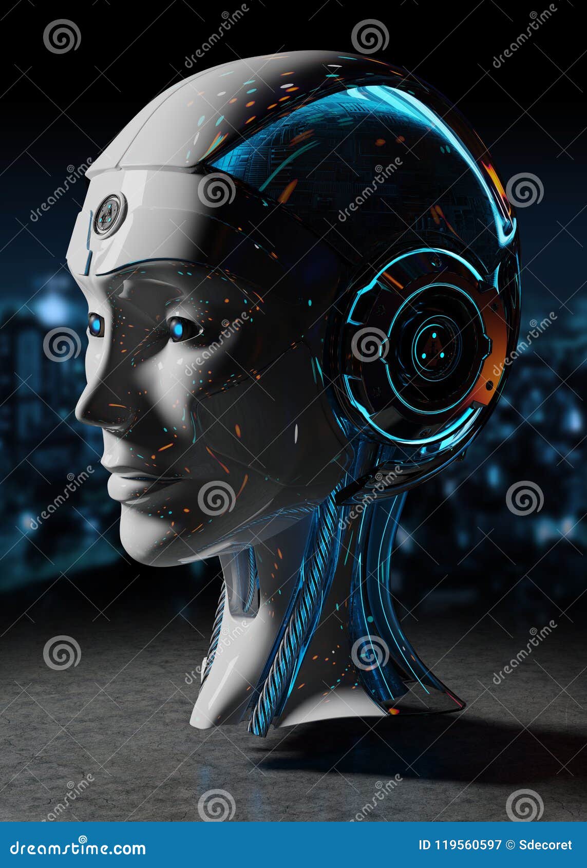 Cyborg Head Artificial Intelligence 3D Rendering Stock Illustration ...