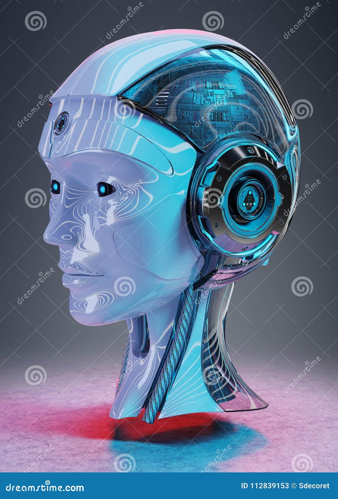 Cyborg Head Artificial Intelligence 3D Rendering Stock Illustration ...