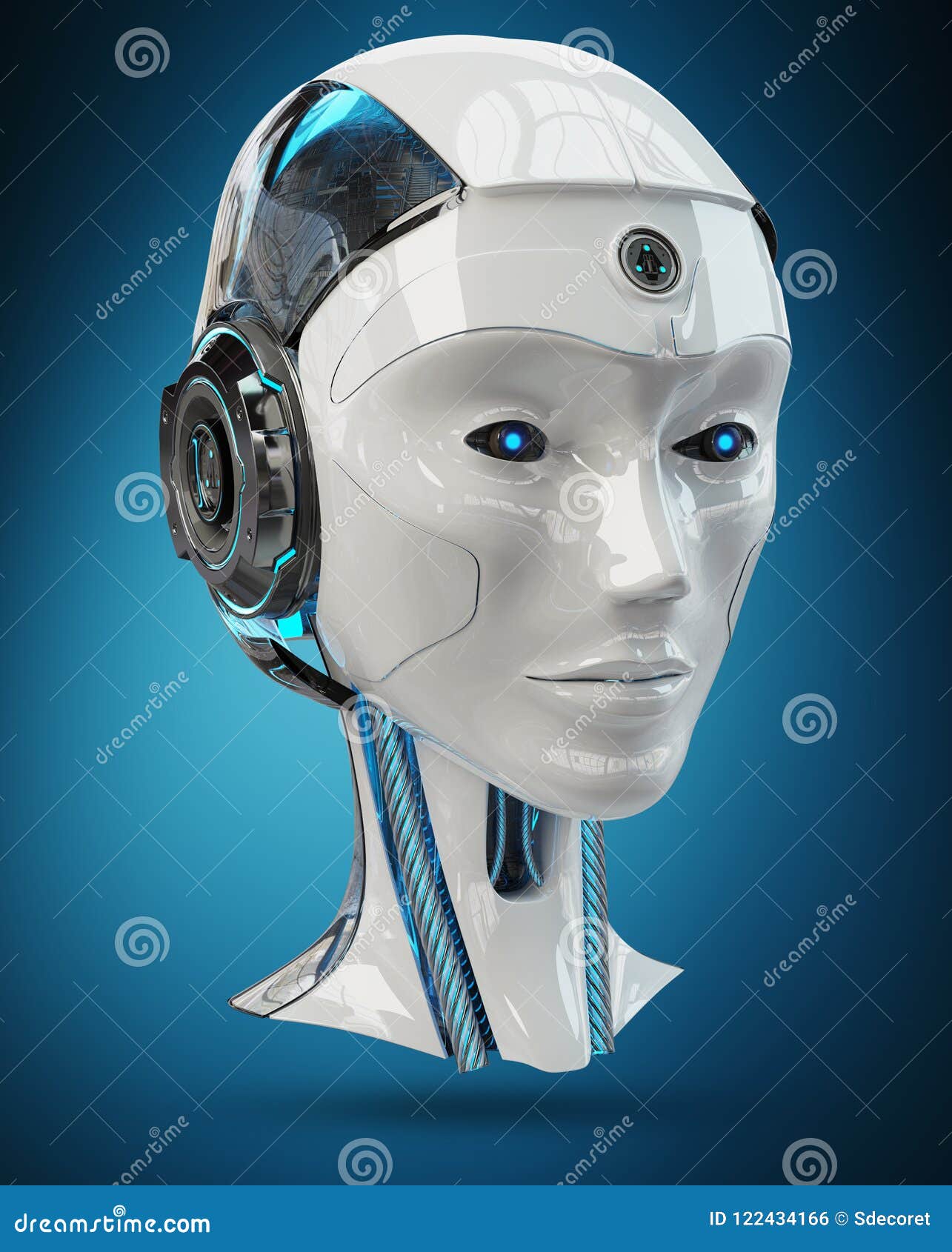 Cyborg Head Artificial Intelligence 3D Rendering Stock Illustration ...