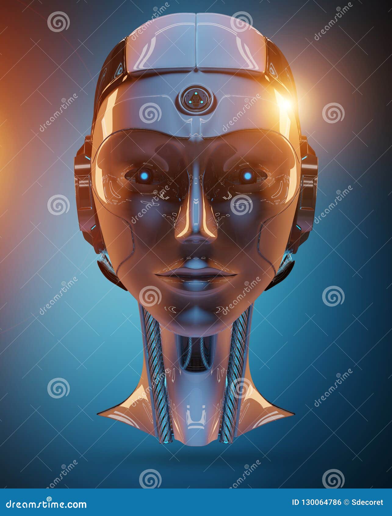 Cyborg Head Artificial Intelligence 3D Rendering Stock Illustration ...