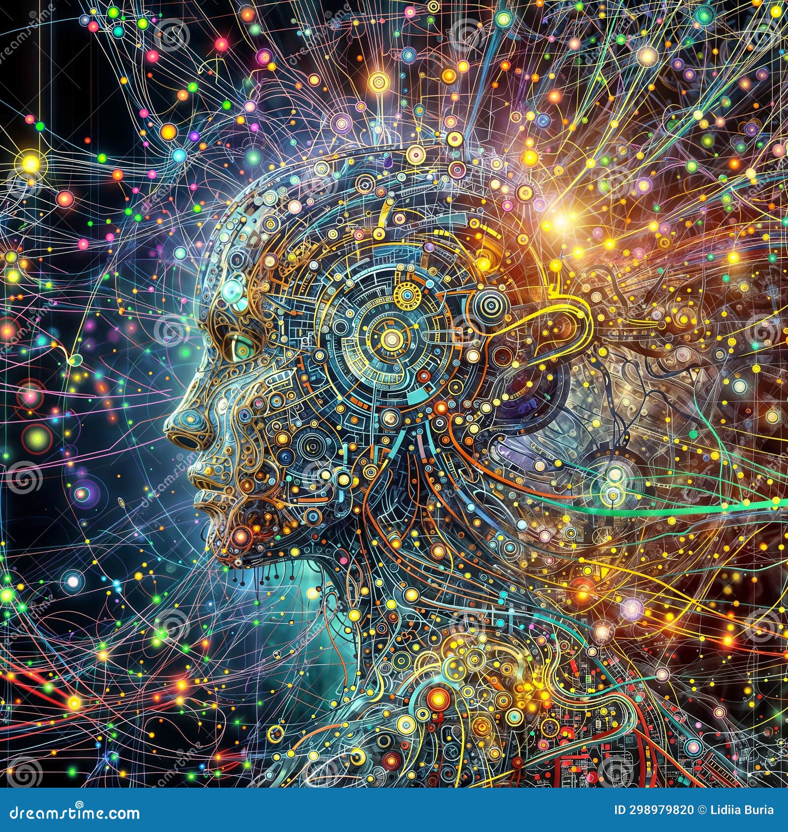 Cyborg Head with Binary Code. Artificial Intelligence Concept. 3D ...